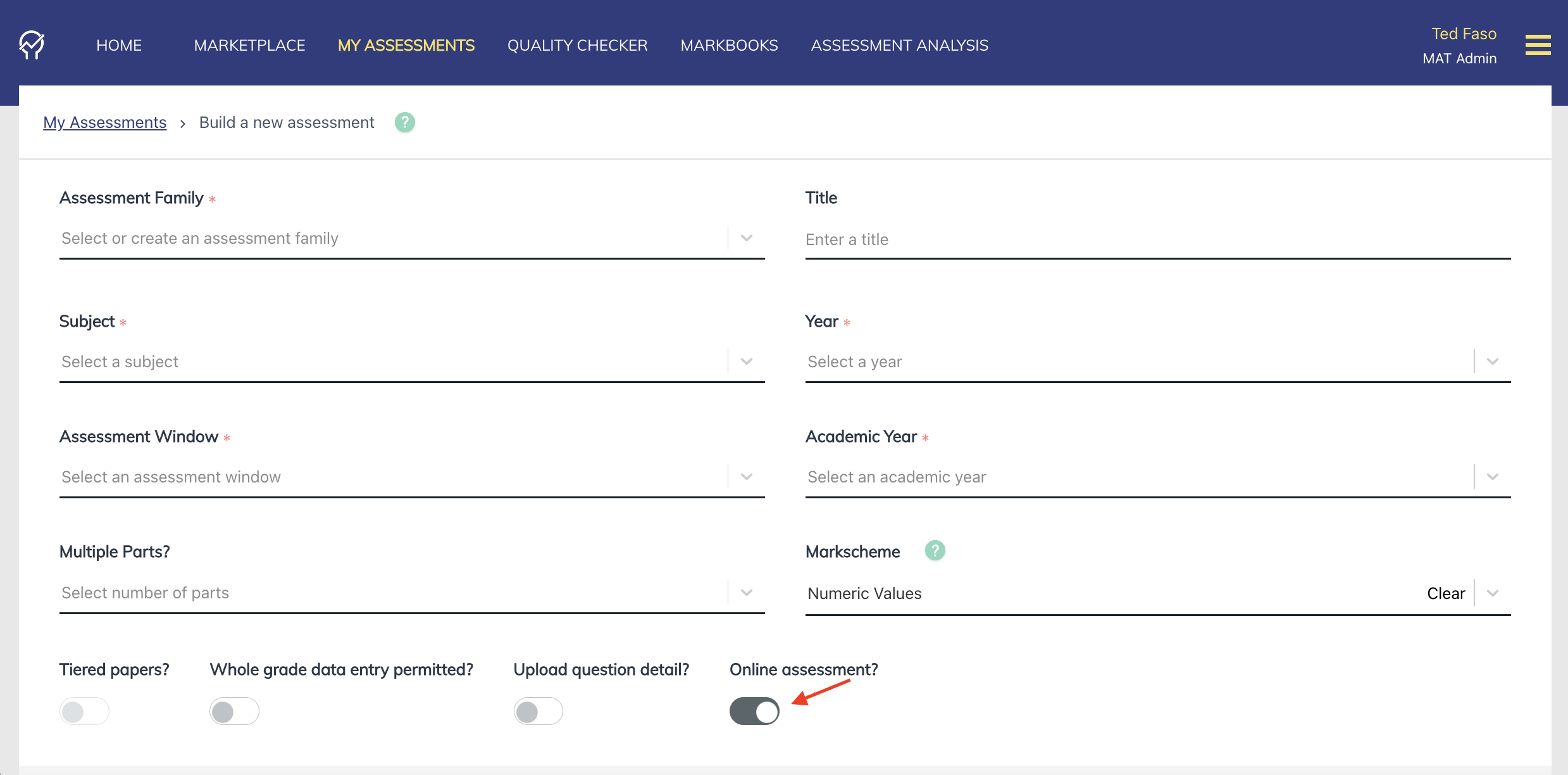 Creating an online assessment directly in Smartgrade – Smartgrade