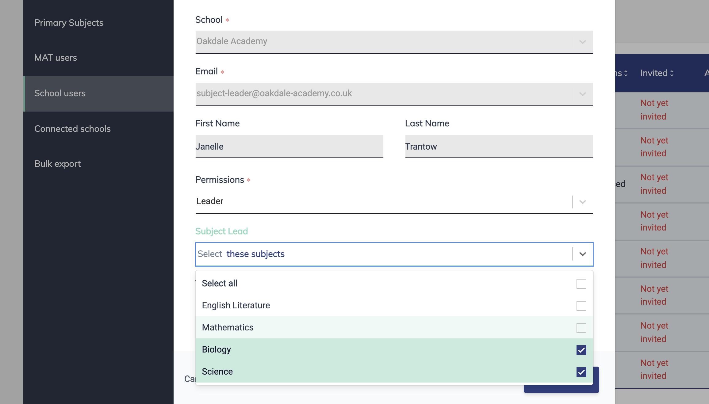 Manage school users – Smartgrade